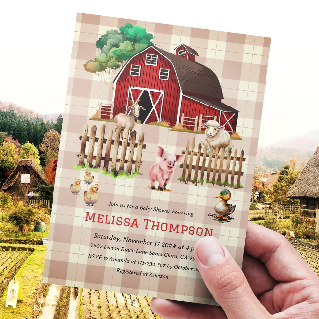 Trendy Barnyard Farm Animals Baby Shower Invitation | Zazzle