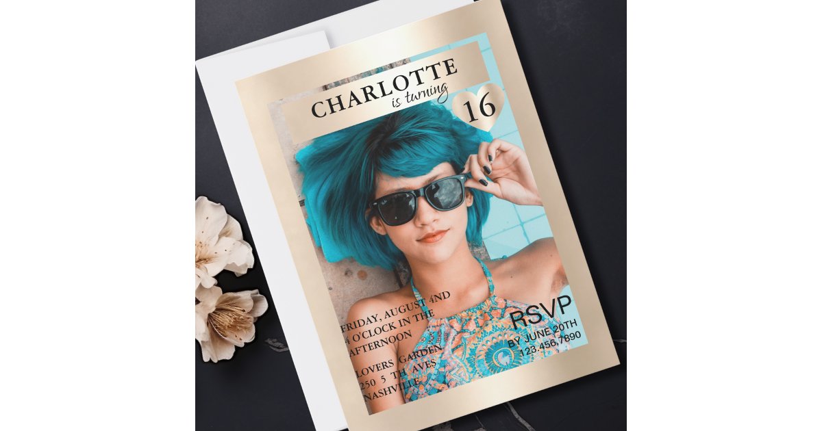 Trendy Gold Magazine Cover-Photo Inspired Invitation | Zazzle