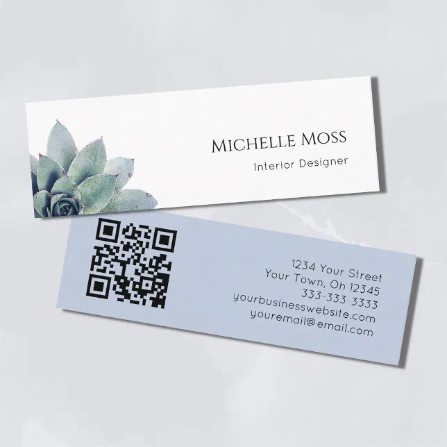 Trendy Modern Botanical Greenery QR code Mini Business Card | Zazzle