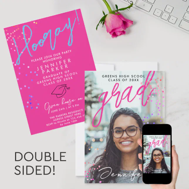 Trendy Modern Girl Pink School College Grad Photo Announcement | Zazzle