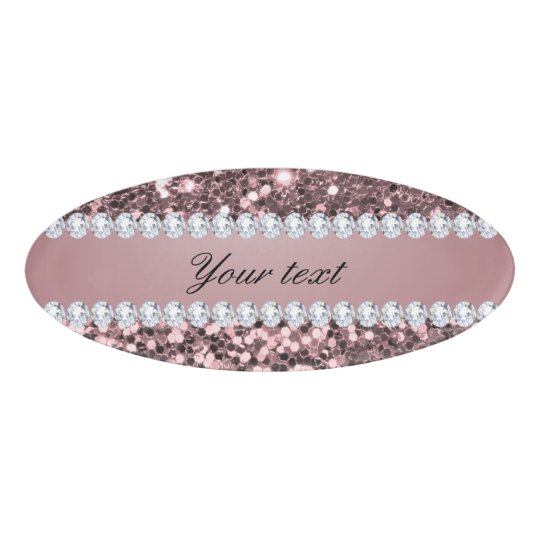 Trendy Rose Gold Faux Glitter and Diamonds Name Tag | Zazzle.co.uk