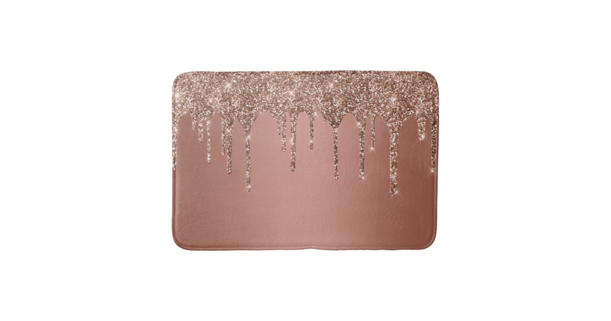 Trendy Rose Gold Glitter Drips Sparkle Bath Mat | Zazzle
