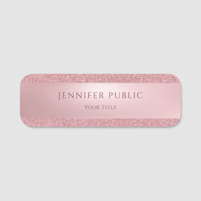 Trendy Rose Gold Glitter Pretty Modern Template Name Tag | Zazzle