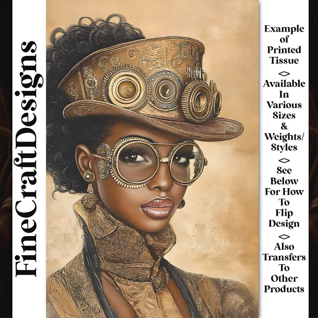 Trendy Steampunk Dark Skin Woman AD1Z Decoupage Tissue Paper | Zazzle