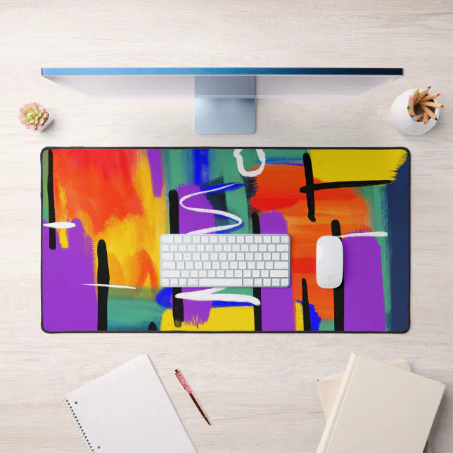 Trendy Stylish Abstract Colourful Artwork Rainbow Desk Mat | Zazzle