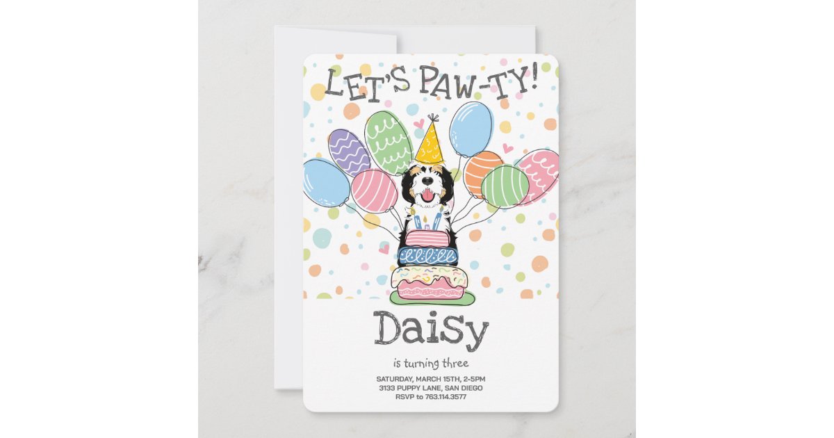Tri Colour Sheepadoodle Dog Birthday Party Invitation | Zazzle