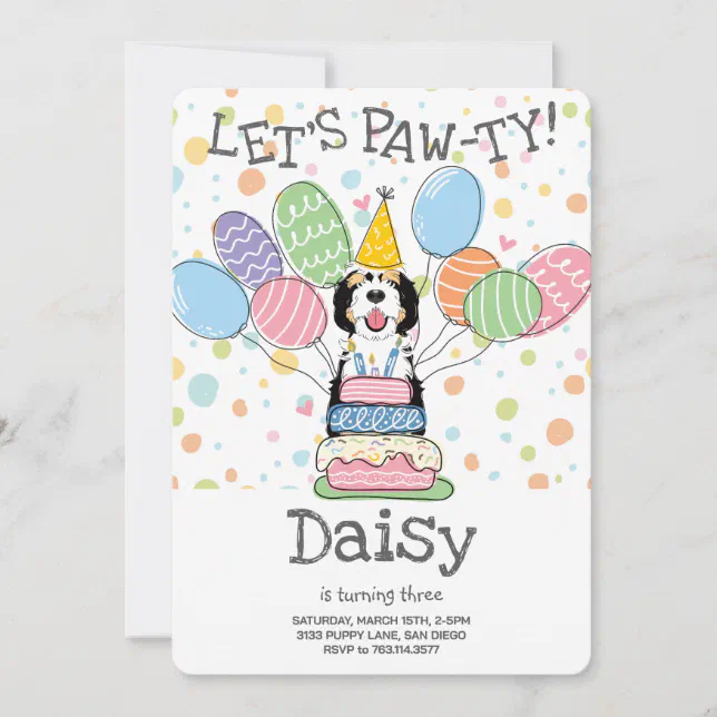 Tri Colour Sheepadoodle Dog Birthday Party Invitation | Zazzle