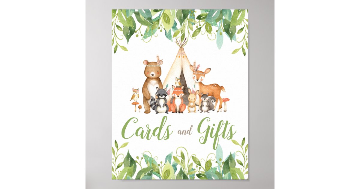 Tribal Woodland Greenery Baby Shower Cards Gifts Poster | Zazzle