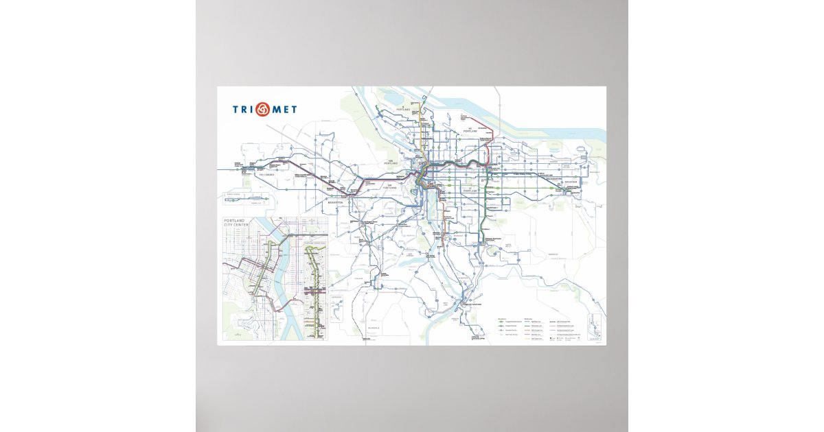 TriMet System Map with Inset Poster (August 2024) | Zazzle
