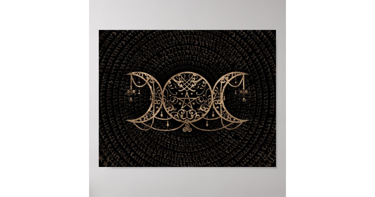 Triple Moon - Triple Goddess Gold and black Poster | Zazzle