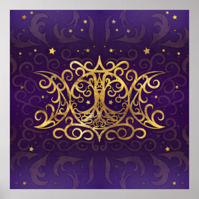Triple Moon - Triple Goddess Gold and Purple Poster | Zazzle