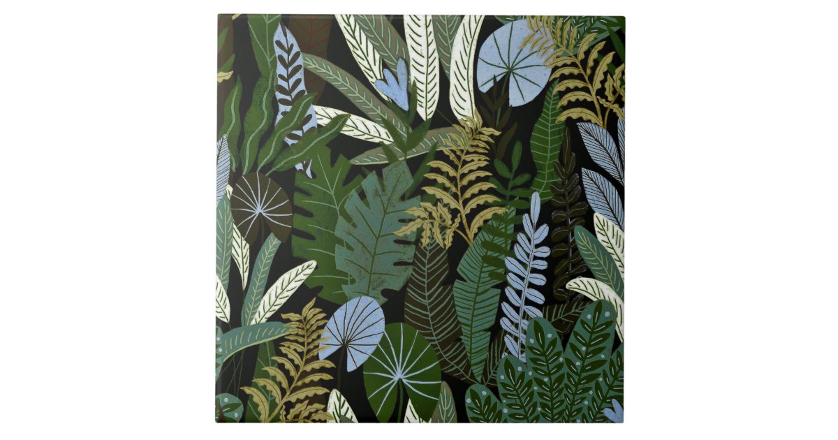 Tropical Aloha Exotic Green Jungle Pattern Tile | Zazzle