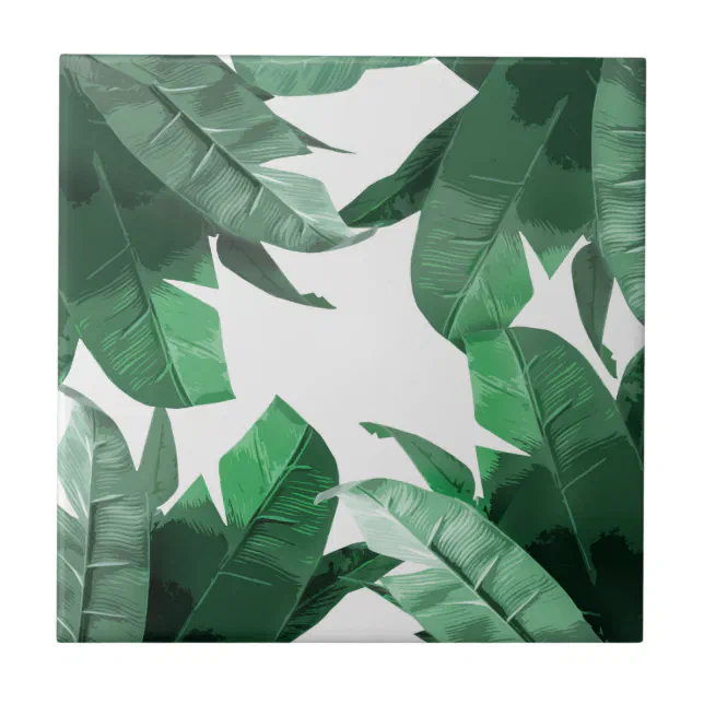 Tropical Banana Leaf Print Ceramic Photo Tile | Zazzle