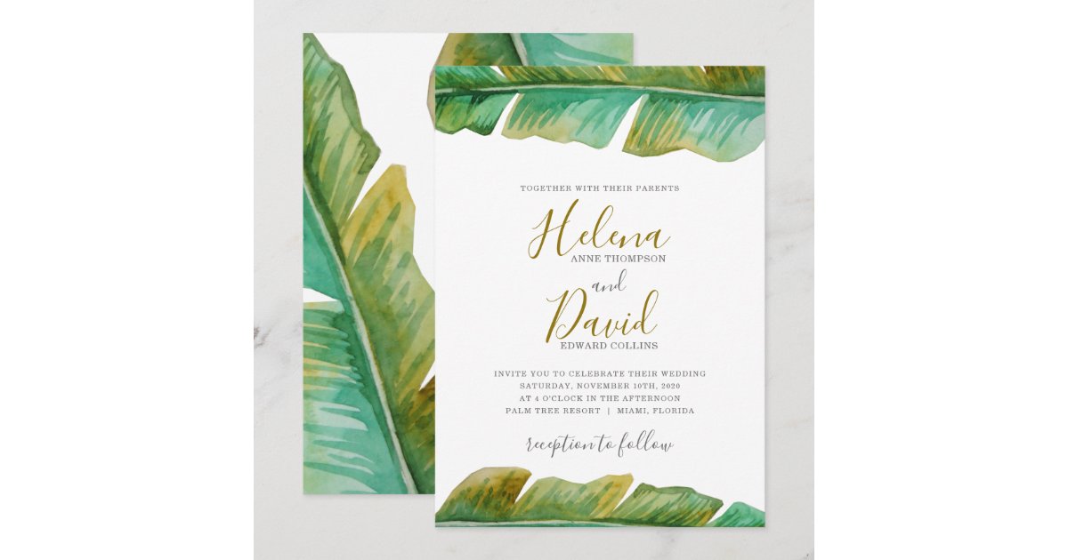 Tropical Banana Leaf Wedding Invitation | Zazzle
