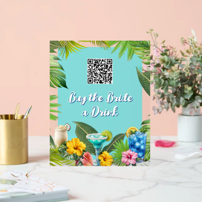 Tropical Bar Bridal Party Bachelorette QR code Acrylic Sign | Zazzle