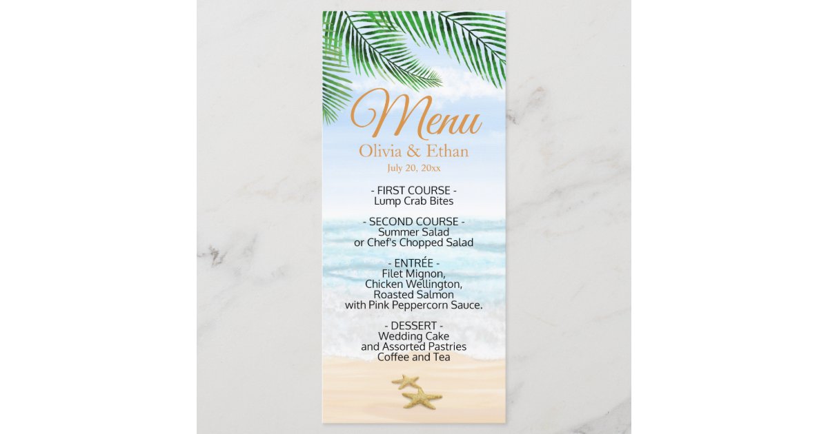 Tropical Beach, Ocean, Starfish Menu | Zazzle