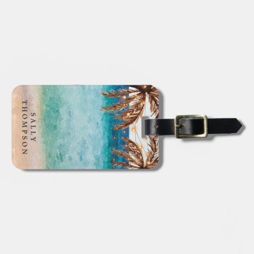 tropical beach palm trees luggage tag label | Zazzle