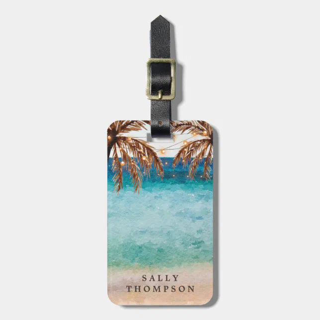 tropical beach palm trees luggage tag label | Zazzle