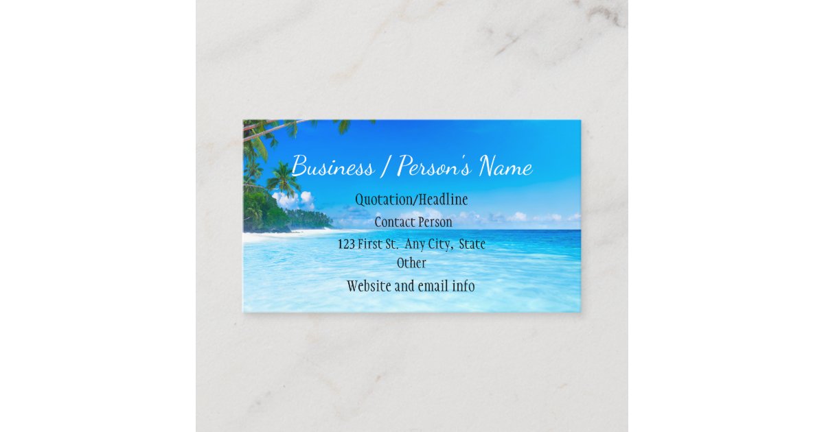 Tropical Beach Palm Trees Ocean Sea Custom Busines Business Card | Zazzle