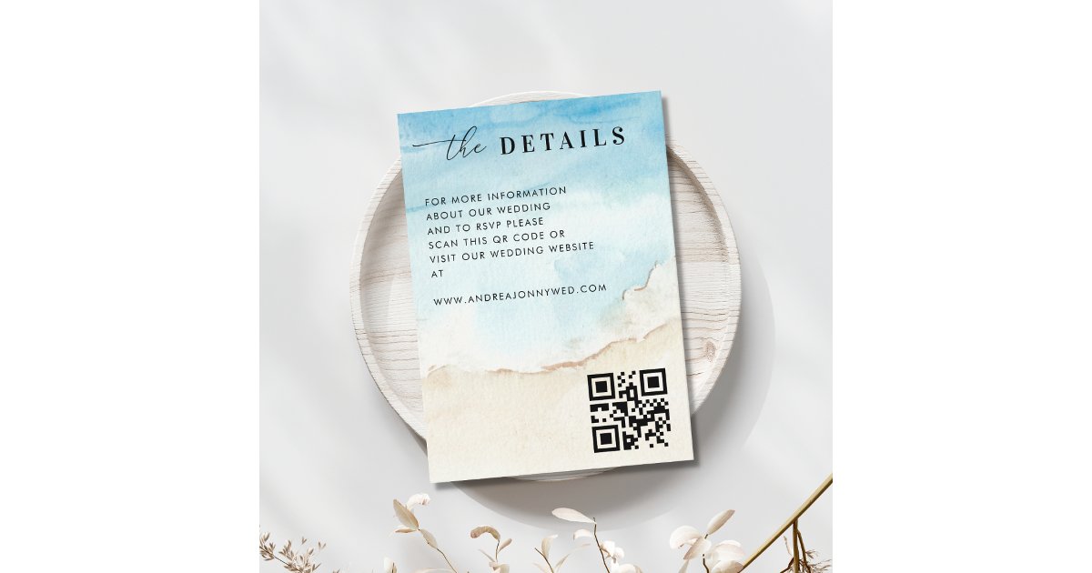 Tropical Beach Sea Ocean QR Code Details Wedding Enclosure Card | Zazzle