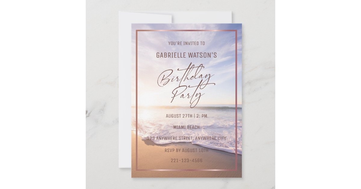 Tropical Beach Sunset Birthday Party Invitation | Zazzle