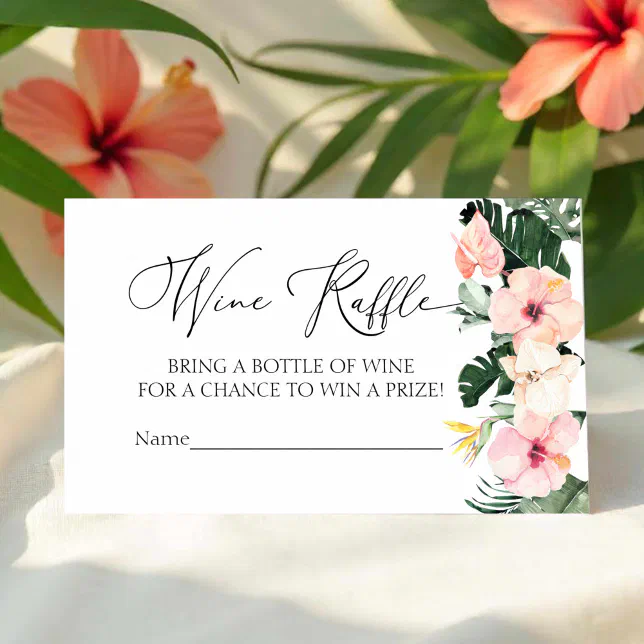 Tropical Bridal Shower Wine Raffle Game Enclosure Card | Zazzle
