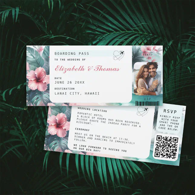 Tropical Destination Boarding Pass Photo Wedding Invitation | Zazzle