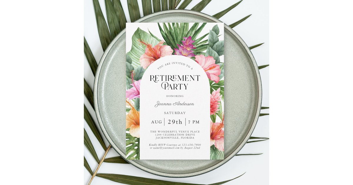 Tropical Floral Arch Frame Retirement Party Invitation | Zazzle