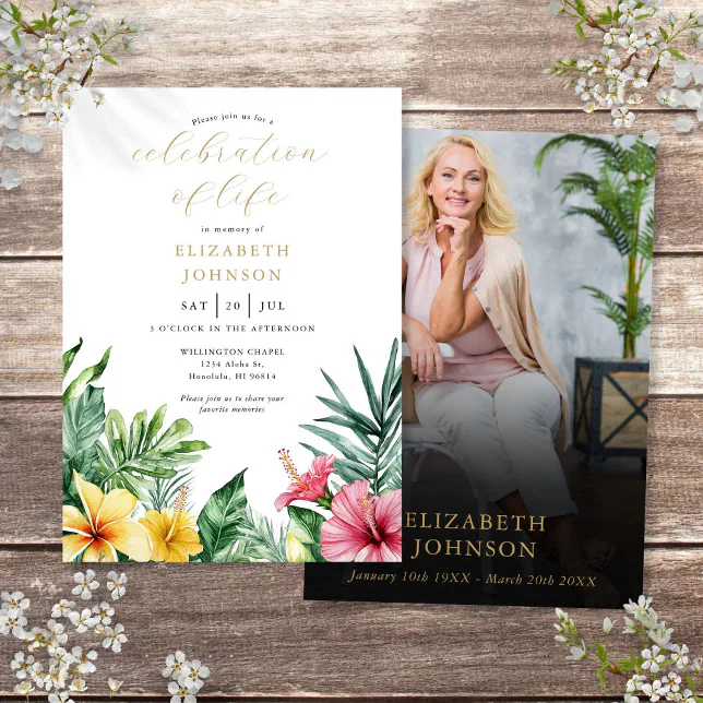 Tropical Flowers Celebration Of Life Photo Invitation | Zazzle