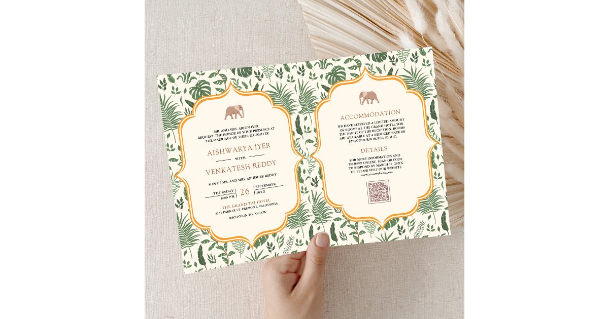 Tropical Forest Elephant All in One Indian Wedding Invitation | Zazzle