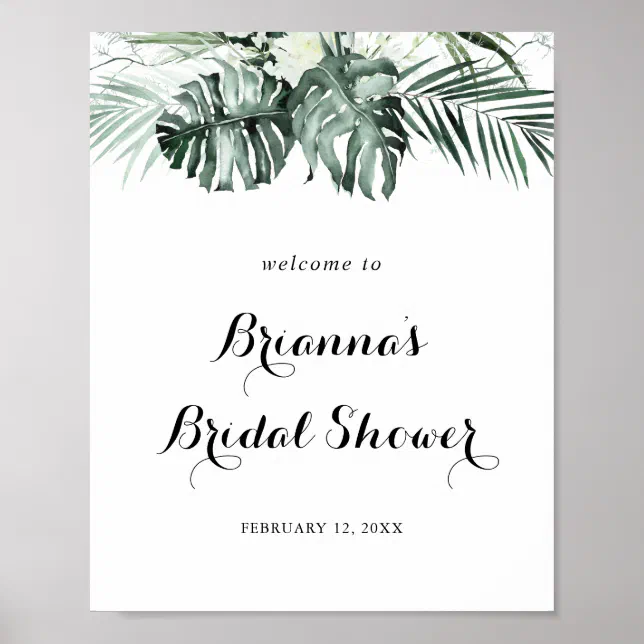 Tropical Greenery White Bridal Shower Welcome Poster | Zazzle