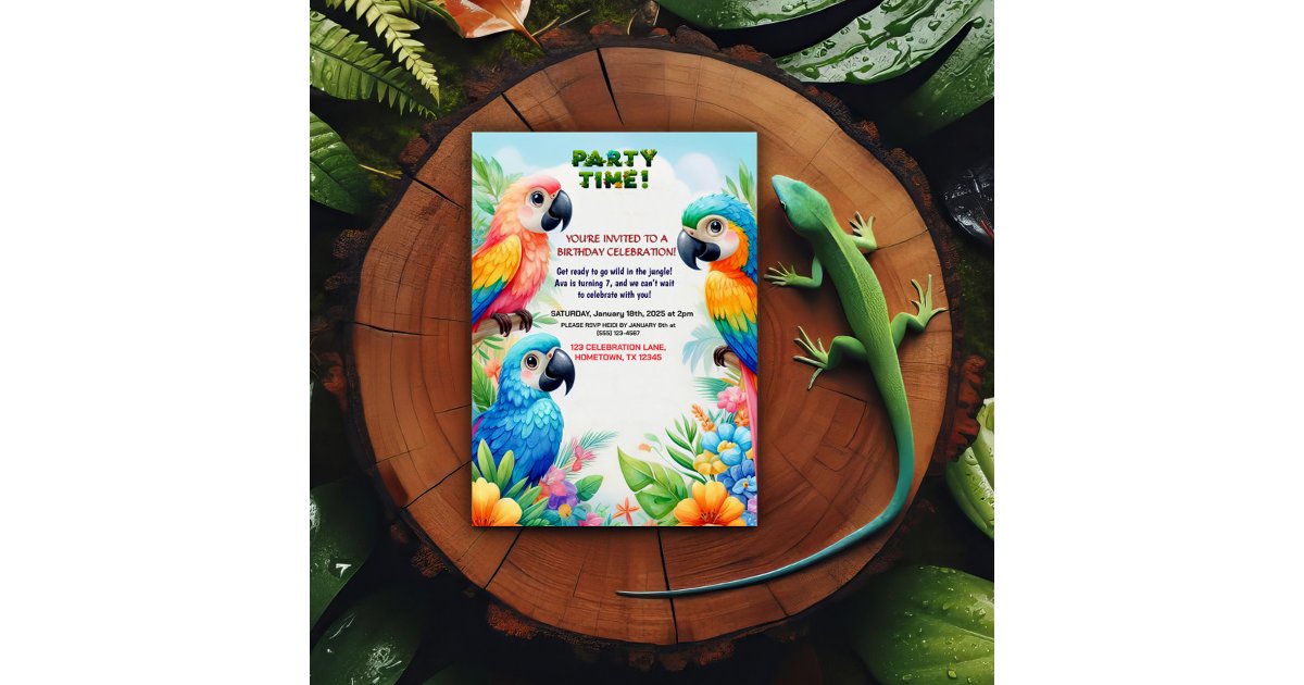 Tropical Jungle Birthday Party Invitation for Kids | Zazzle