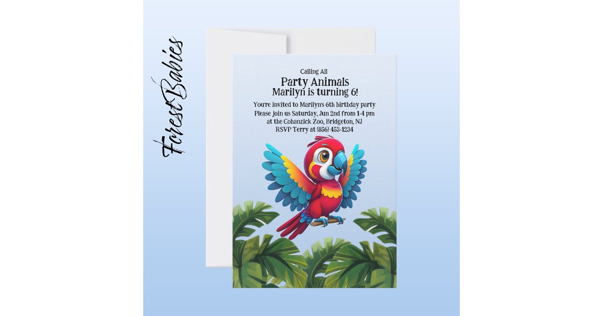 Tropical Jungle Safari Macaw Parrot Party Animal Invitation | Zazzle