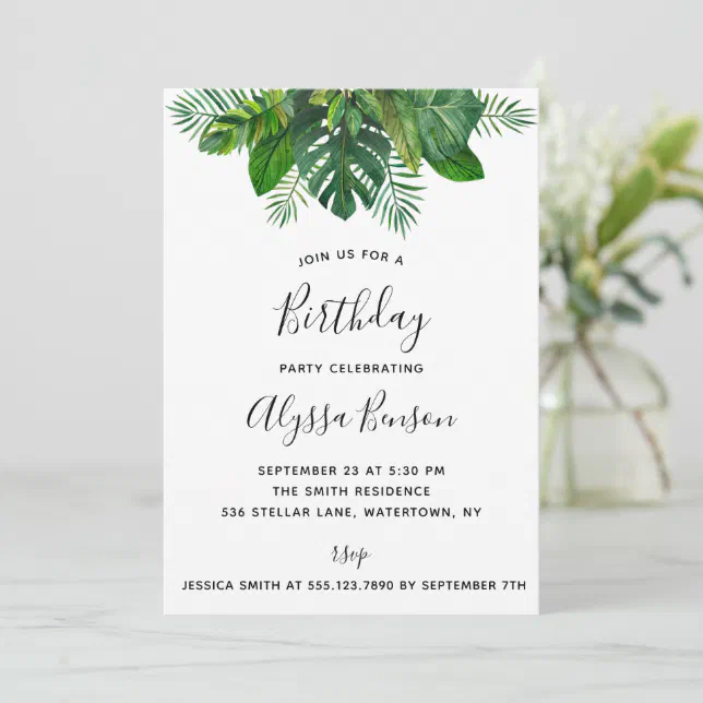 Tropical Leaves Birthday Party Invitation | Zazzle