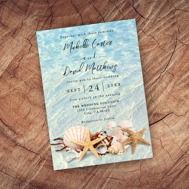 Tropical Ocean Beach Seashell Wedding Invitation | Zazzle