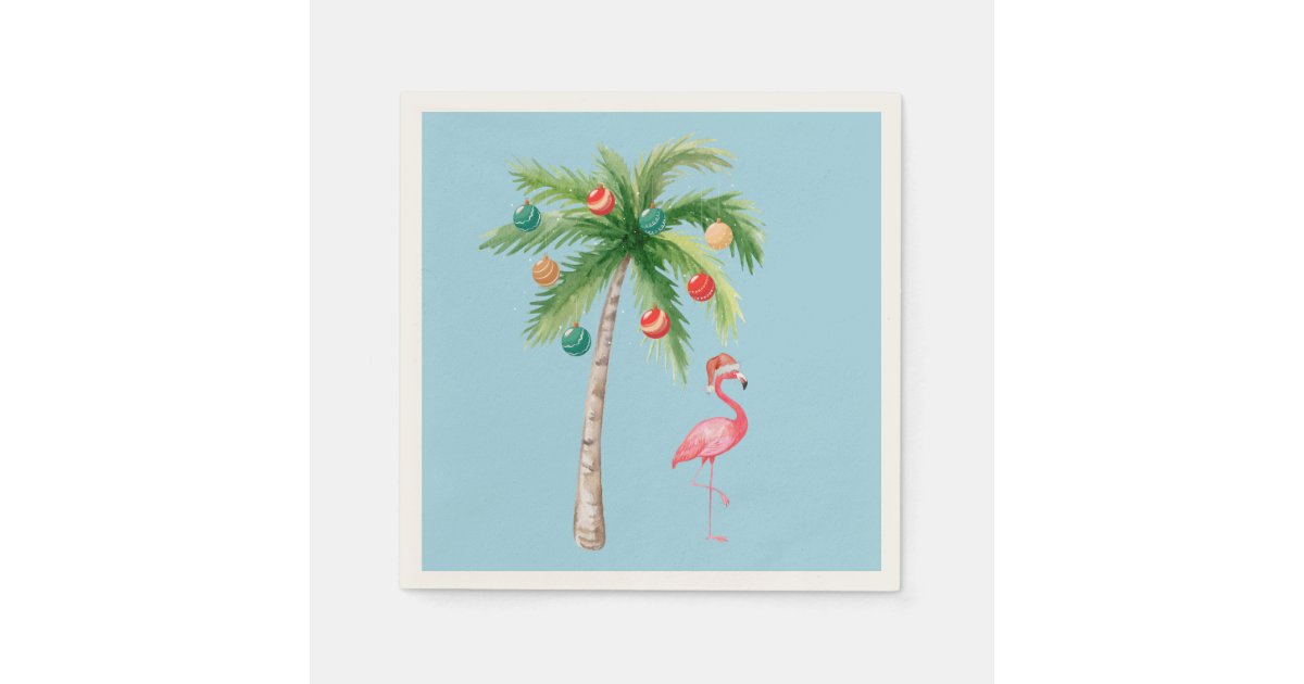 Tropical Palm Tree Flamingo Holiday Party Napkin Zazzle