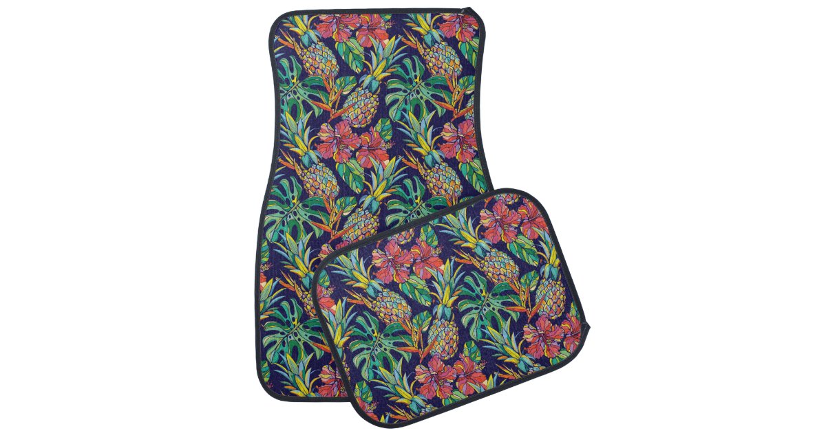 Tropical Pineapple Hibiscus Pattern Car Mat | Zazzle