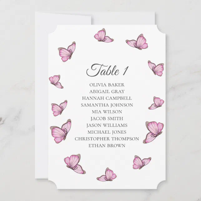Tropical pink butterflies. Wedding Seating charts Invitation | Zazzle