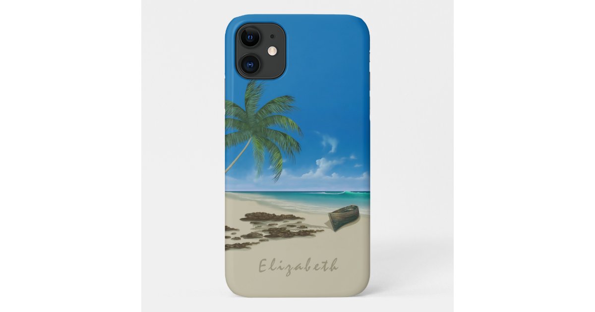Tropical Sandy Beach Personalised Name Case-Mate iPhone Case | Zazzle