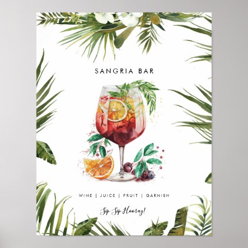 tropical sangria cocktail bar menu sign | Zazzle