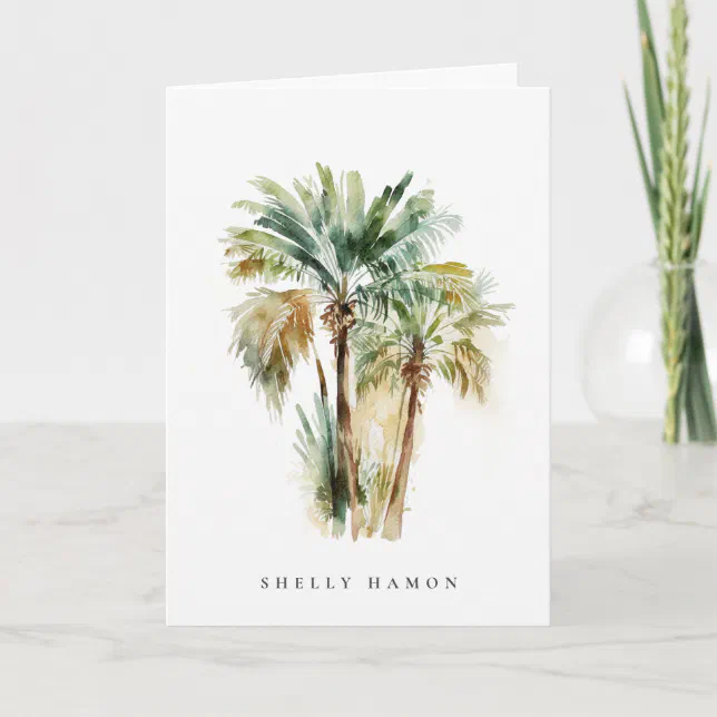 Tropical Watercolor Palm Trees Note Card | Zazzle