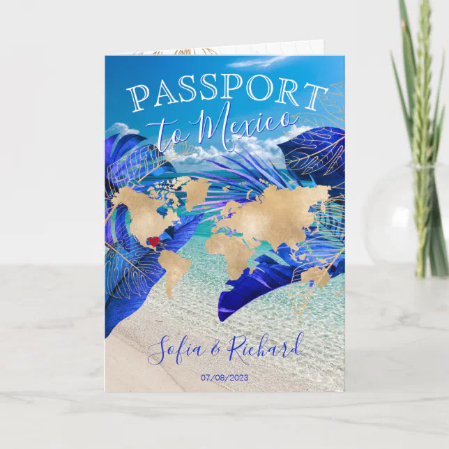Tropical Wedding Destination Passport World Map Invitation | Zazzle
