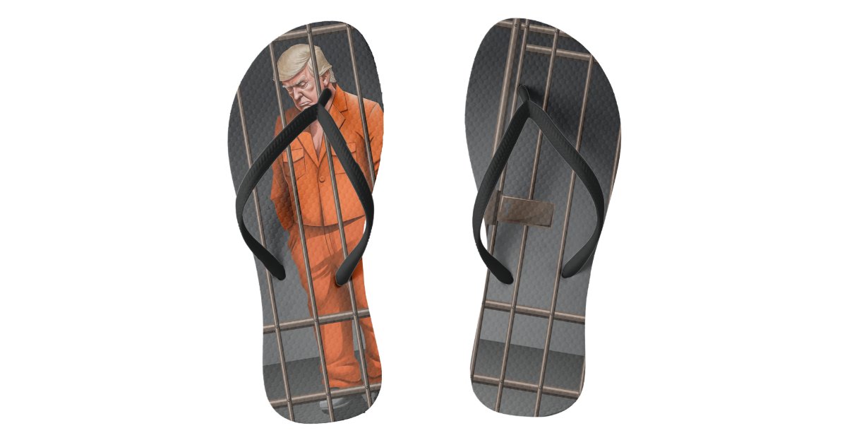 Trump in Jail Adult Flip Flops (Slim Straps) | Zazzle