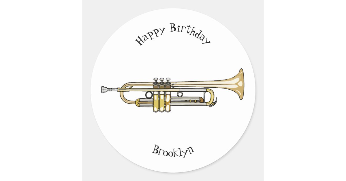 Trumpet cartoon illustration classic round sticker | Zazzle