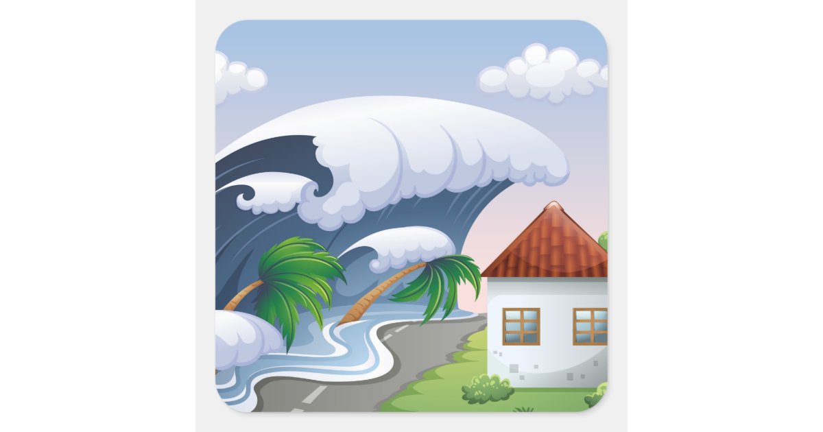Tsunami Wave Square Sticker | Zazzle
