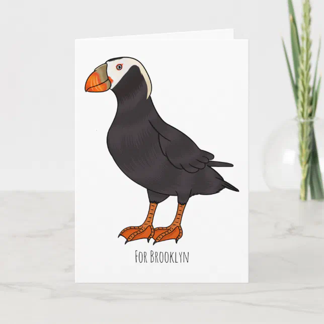 Tufted puffin bird cartoon illustration card | Zazzle
