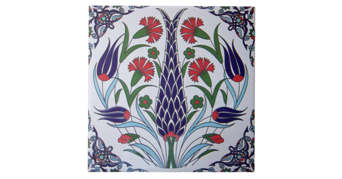 Turkish Flower Design Ceramic Photo Tile | Zazzle