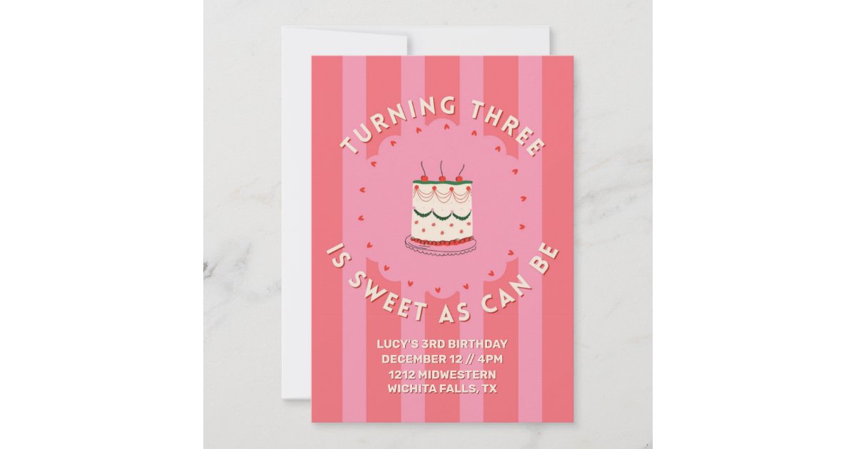 Turning 3 is as Sweet as Can Be- Third Birthday Invitation | Zazzle