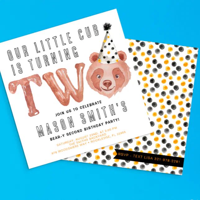 Turning Two Bear Birthday Invitation Party Animal | Zazzle