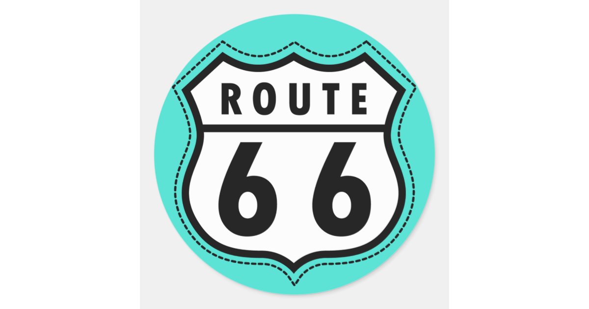 Turquoise, Blue-Green Route 66 Road Sign Classic Round Sticker | Zazzle